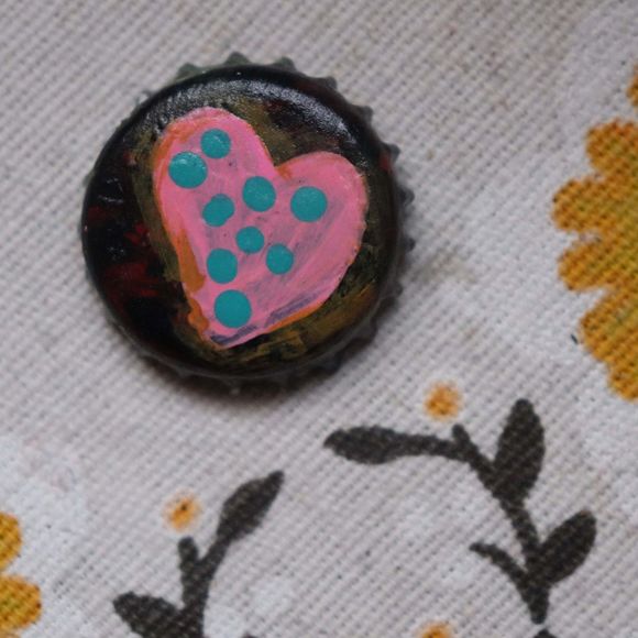 Jewelry | Handmade Painted Bottle Cap Pin | Poshmark